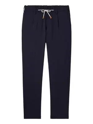 Eleventy Slim-fit Straight-leg Pleated Stretch-wool Trousers - Blue