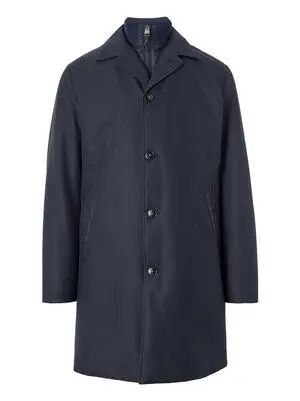 Canali Leather-trimmed Shell Overcoat - Blue
