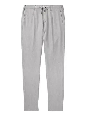 Eleventy Slim-fit Pleated Wool And Cashmere-blend Drawstring Trousers - Gray