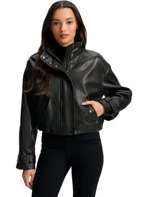Veronica Beard Bateman Cropped Leather Jacket Black