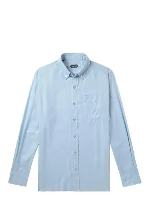 TOM FORD Button-down Collar Lyocell Shirt - Blue