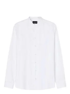 Emporio Armani Armure Cotton Shirt With Guru Collar - White
