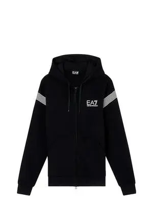 Emporio Armani Ea7 7 Lines Cotton-blend Hooded Sweatshirt - Black
