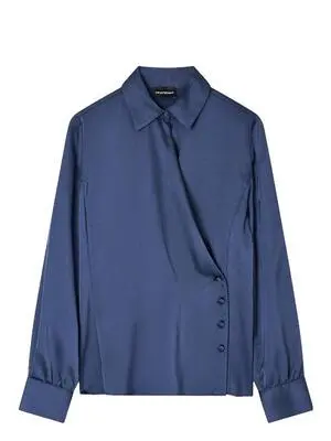 Emporio Armani Satin Crêpe Wrap Shirt - Blue