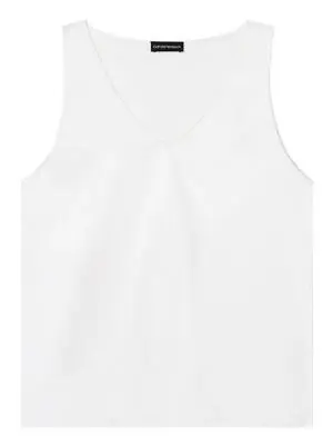 Emporio Armani Silk Satin V-neck Top - White