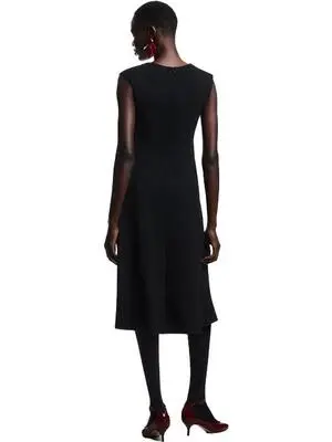 Emporio Armani Flared Dress In Bark-effect Fluid Crêpe - Black