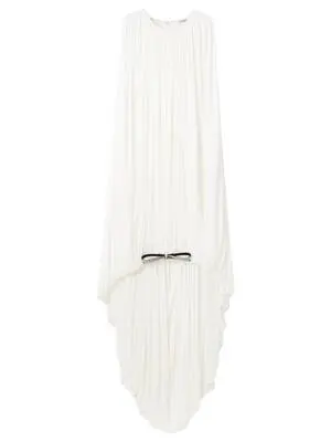 Loewe Embellished Asymmetric Draped Silk-jersey Halterneck Dress - White