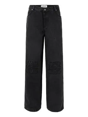 Loewe Anagram Appliquéd High-rise Wide-leg Jeans - Black