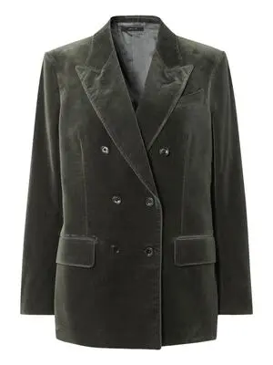 TOM FORD Double-breasted Cotton-blend Velvet Blazer - Gray