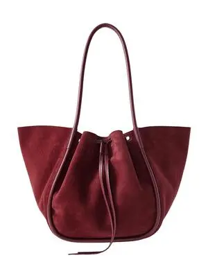 Proenza Schouler Large Leather-trimmed Ruched Suede Tote - Burgundy