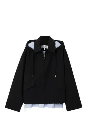 Loewe Hooded Striped Panelled Cotton-twill Jacket - Black