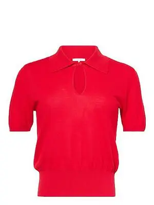 FRAME The Keyhole Polo Cotton-modal Knitted Top - Bright Raspberry