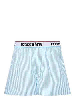 ICECREAM Striped Cotton Boxer Shorts - Blue Stripe