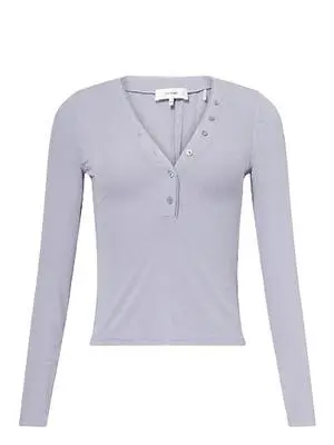 FRAME The Henley Ribbed Modal-jersey Top - Grey Blue