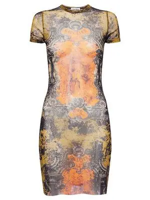 Jean Paul Gaultier Printed Mini Dress - Black/khaki/orange