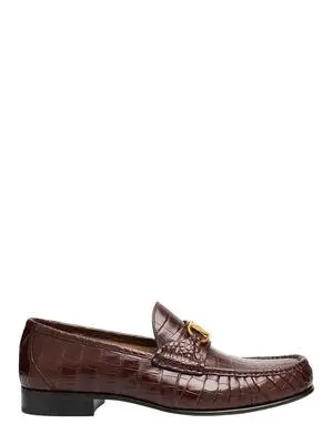 Valentino Garavani Vlogo Crocodile Loafers - Brown