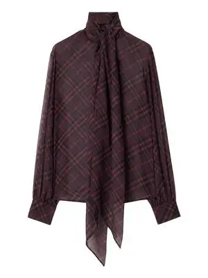 Burberry Check Silk Georgette Blouse - Wine Red