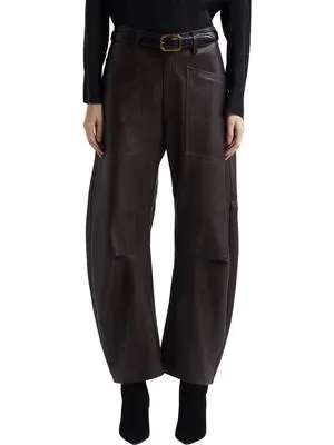 NILI LOTAN Shon Barrel Leg Leather Trousers - Dark Brown