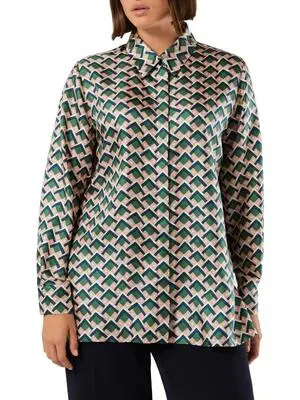 Marina Rinaldi Geometric Print Silk Button-up Shirt - Ultramarine