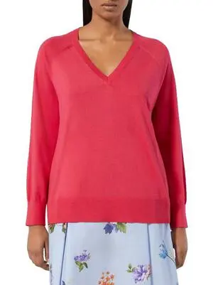 Marina Rinaldi Rita V-neck Cotton Blend Sweater - Cherry