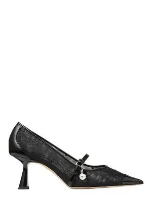 JIMMY CHOO Aren Pump 65 Spazzolato And Heart Mesh Pumps With Pearl Charm - Black
