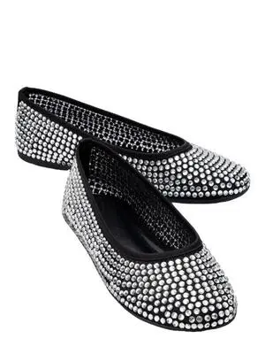 PROLOGUE SHOES Runway Mesh Embellished Ballet Flat - Black Faux Leather