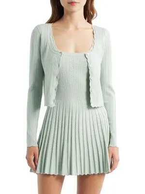 LoveShackFancy Martti Scallop Trim Pointelle Cardigan - Eau De Nil