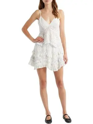 LOVESHACKFANCY Lace Trim Tiered Cotton Miniskirt