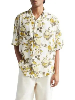 Ami Floral Print Camp Shirt - Anis/ivoire