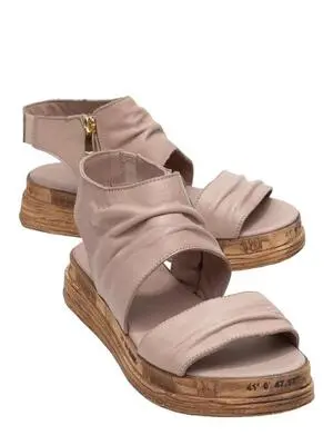 FOREVER & ALWAYS SHOES Lunas Leather Side-zip Flat Heel Sandal - Dark Beige Leather