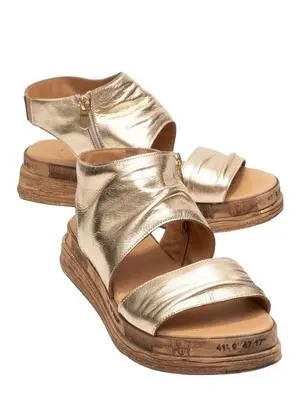 FOREVER & ALWAYS SHOES Lunas Leather Side-zip Flat Heel Sandal - Gold Leather