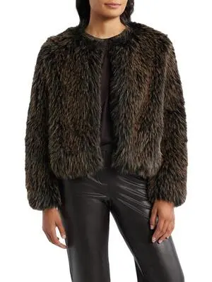 Anne Klein Faux Fur Jacket - Deep Mahogany Multi