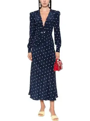Alessandra Rich Polka Dot Midi Dress - Blue