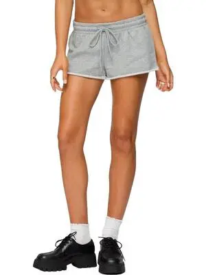 EDIKTED Malibu Embroidered Eyelet Sweat Shorts - Gray-melange