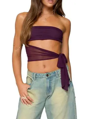 EDIKTED Amaro Strapless Top With Side Tie - Purple