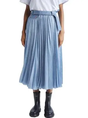 Sacai Pleated Mixed Media Midi Skirt - Light Blue