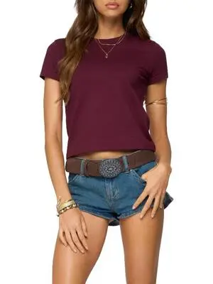 EDIKTED Stretch Cotton T-shirt - Burgundy
