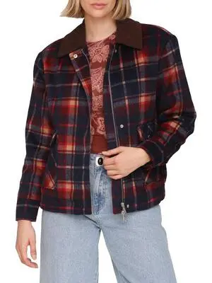 Avec Les Filles Plaid Oversized Bomber Jacket - Navy-red Plaid