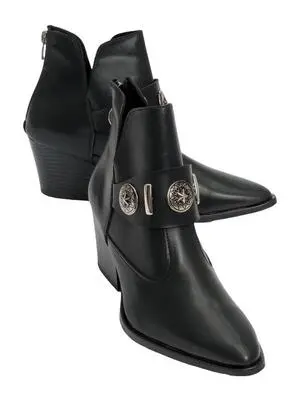 PROLOGUE SHOES Kenda Buckle Block Heel Boots - Black Faux Leather