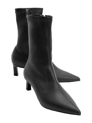 PROLOGUE SHOES Lewin Pointed-Toe Stiletto Boots Black Faux Leather