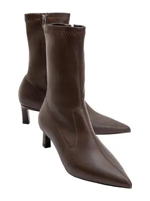 PROLOGUE SHOES Lewin Pointed-Toe Stiletto Boots Brown Faux Leather