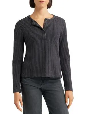 CITY BLUES Thermal Knit Henley - Washed Black