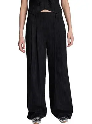 KENNETH COLE High-waist Pinstripe Wide Leg Pants - Black/oyster