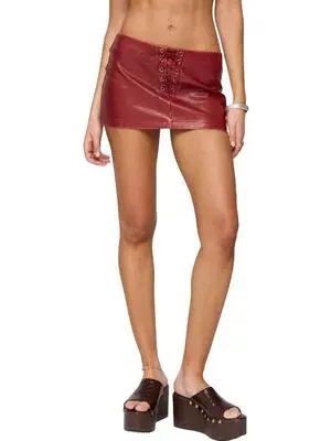 EDIKTED Lace-up Faux Leather Miniskirt - Bordu