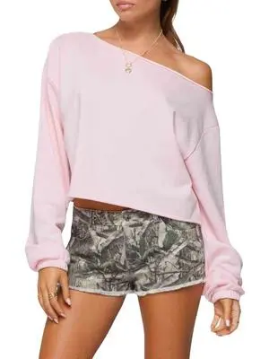 EDIKTED Aveline One-Shoulder Sweatshirt Light-pink
