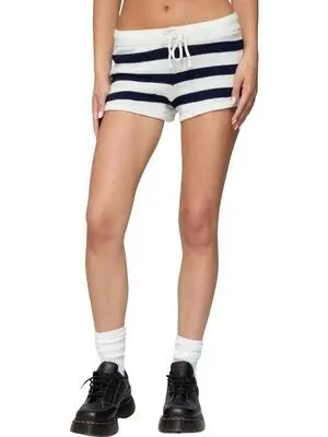 EDIKTED Amaris Stripe Drawstring Cotton Shorts - Navy
