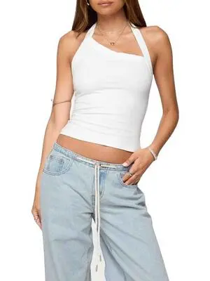 EDIKTED Asymmetric Cotton Halter Top - White
