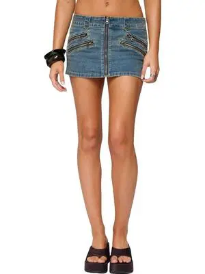 EDIKTED Low Rise Denim Skort - Blue-washed