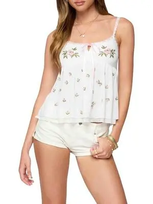 EDIKTED Embroidered Mesh Babydoll Camisole - White