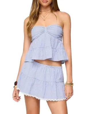 EDIKTED Striped Strapless Tiered Top - Blue-and-white